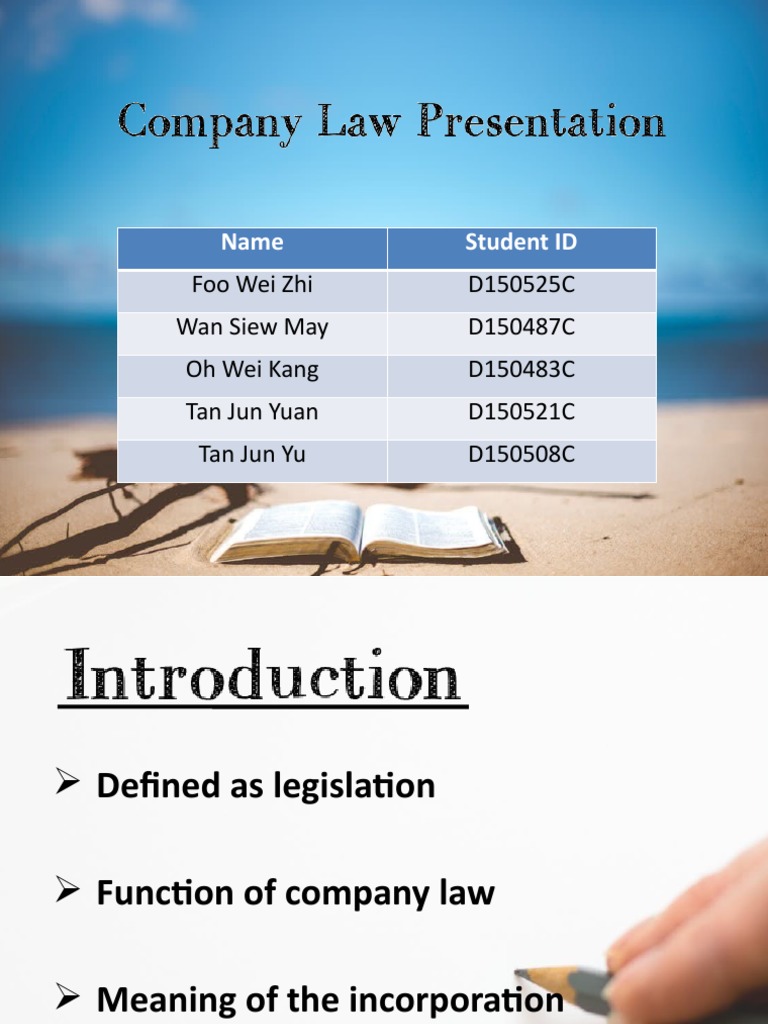 Company Law Presentation | PDF | Articles Of Association | Constitution