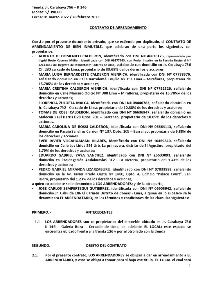 K146 Contrato 010322 | PDF | Daños y perjuicios | Dólar de los Estados Unidos