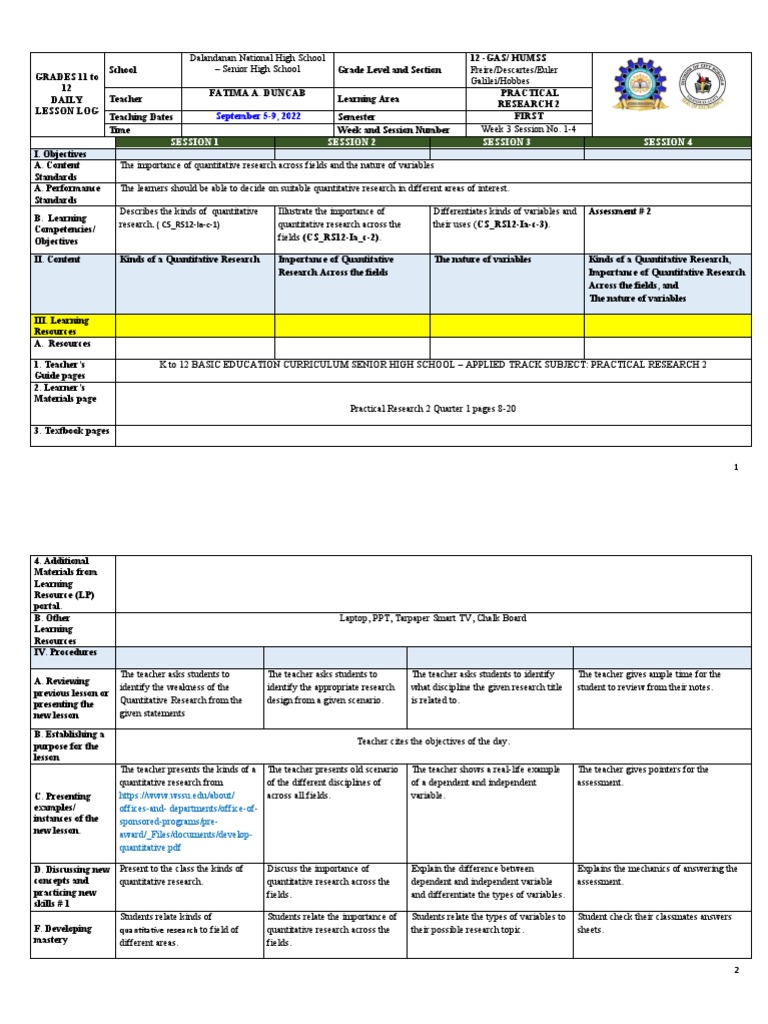 PR2 Week 3 DLL | PDF | Teachers | Education Theory