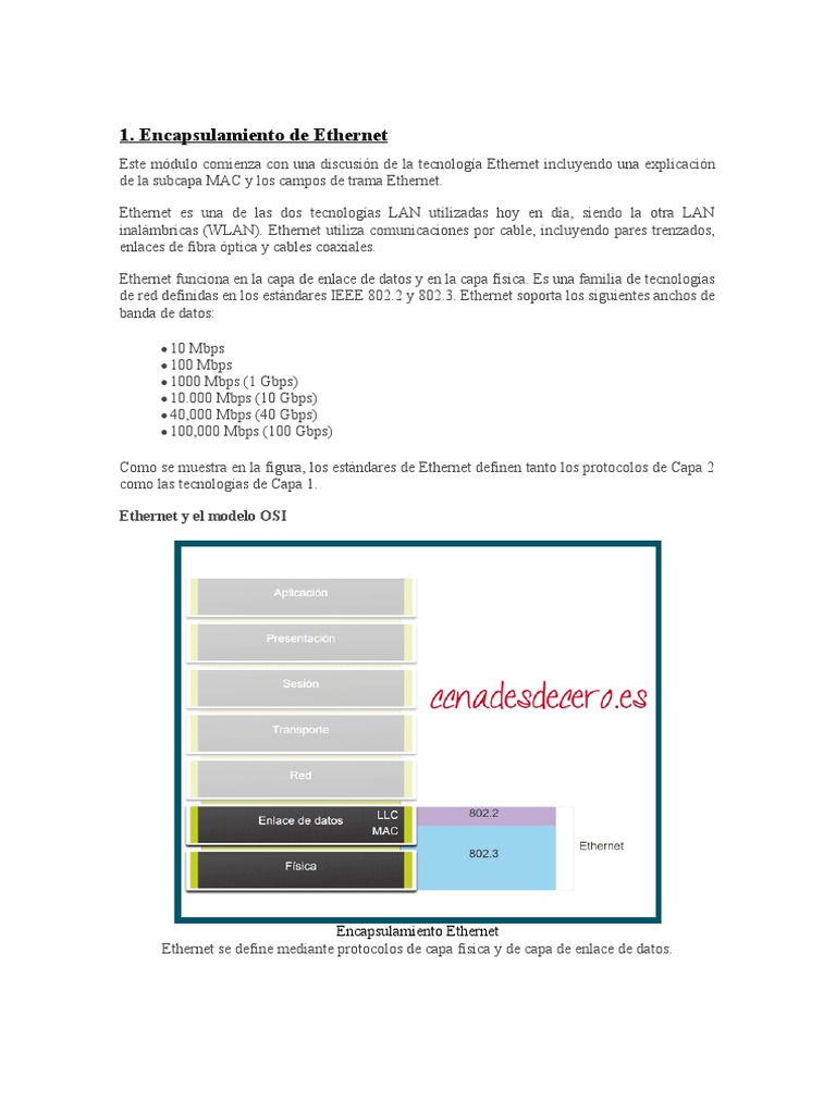 Encapsulamiento de Ethernet: Ethernet y El Modelo OSI | PDF ...