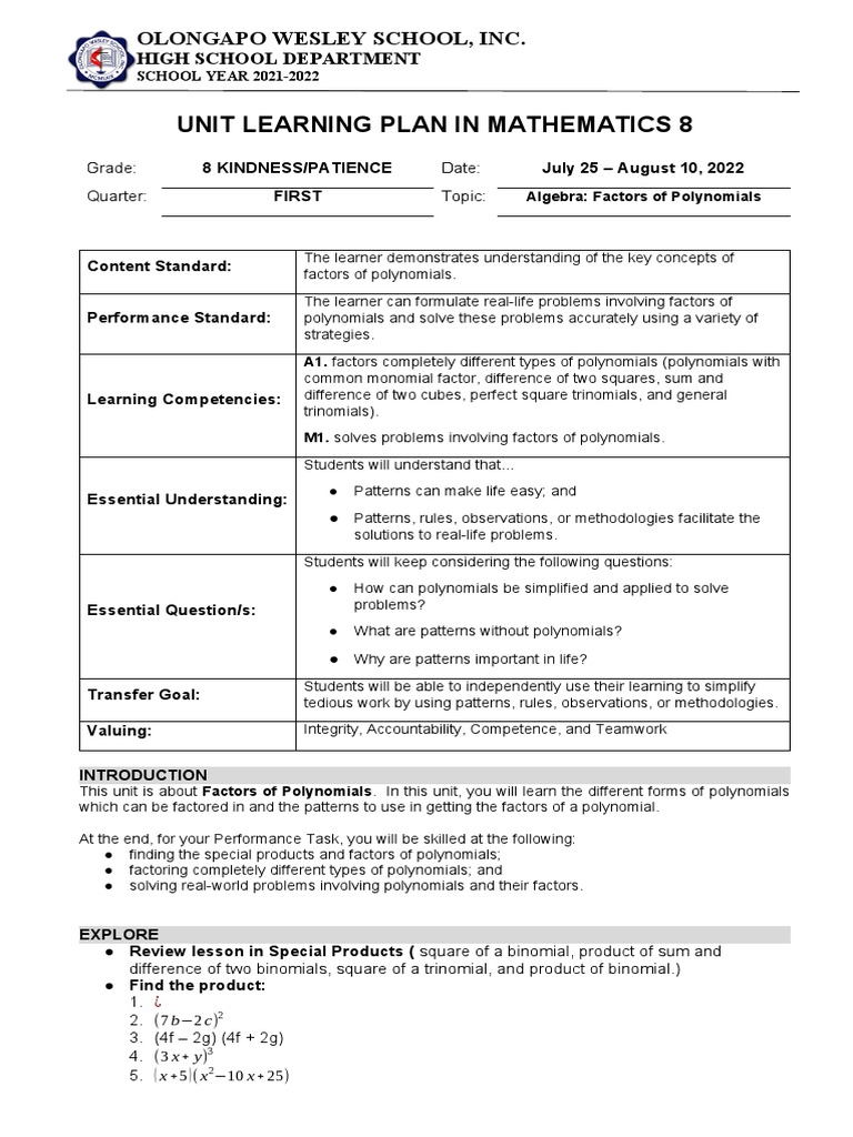 Classroom Floor Plan with Polynomials | PDF | Factorization | Learning