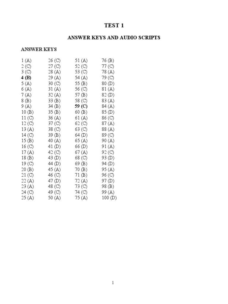 TEST 1 ANSWER SHEET and AUDIO SCRIPTS | PDF | Beer | Ale