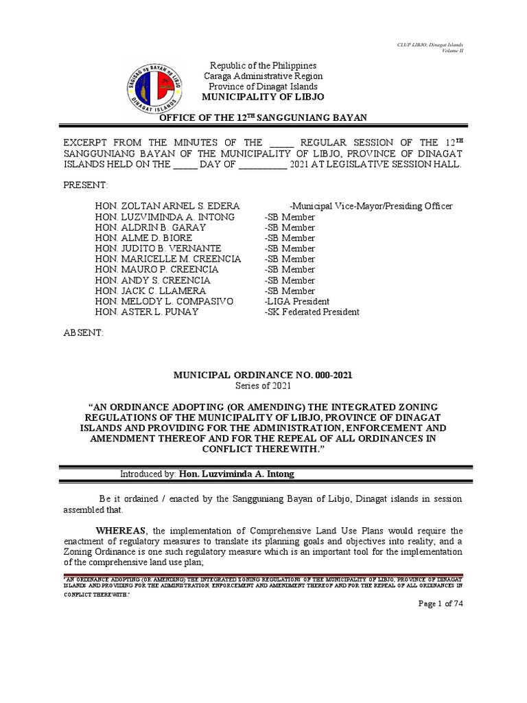 Integrated Zoning Ordinance of Libjo | PDF | Agriculture | Zoning