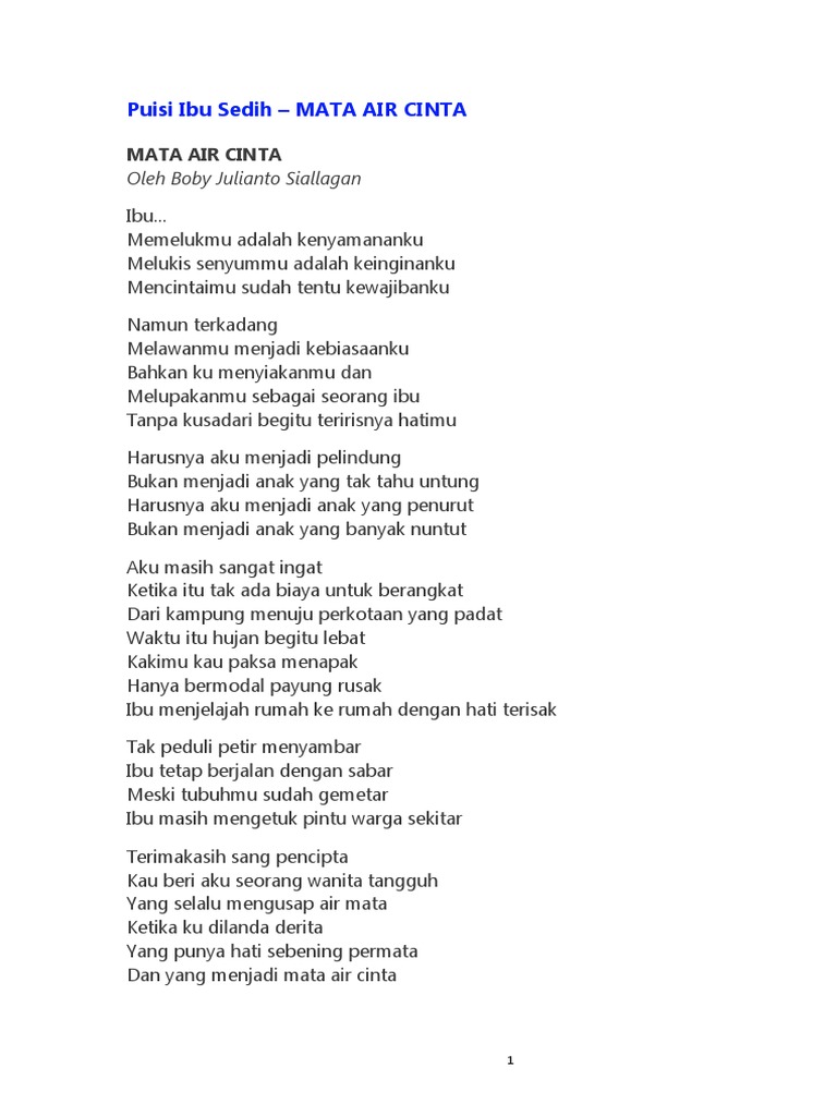 Puisi Ibu Sedih - MATA AIR CINTA | PDF