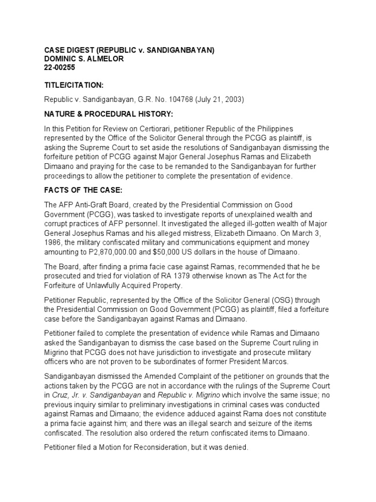 Republic VS Sandiganbayan | PDF | Detention (Imprisonment) | Common Law