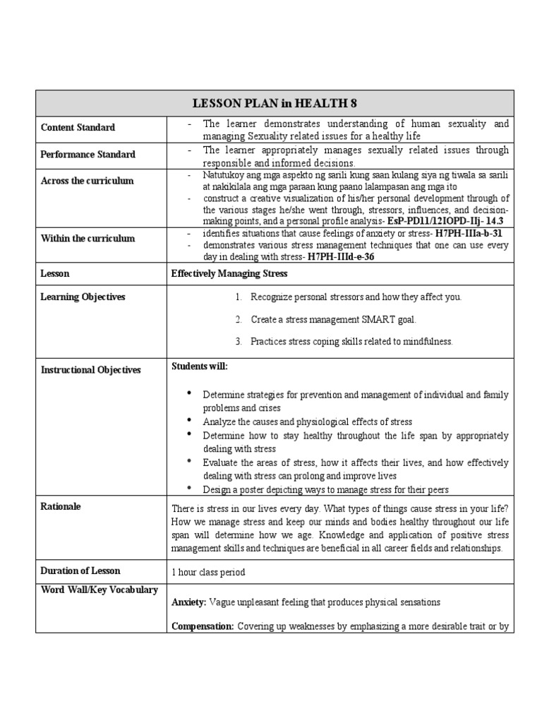 Stress Management Lesson Plan for Teens | PDF | Stress (Biology ...