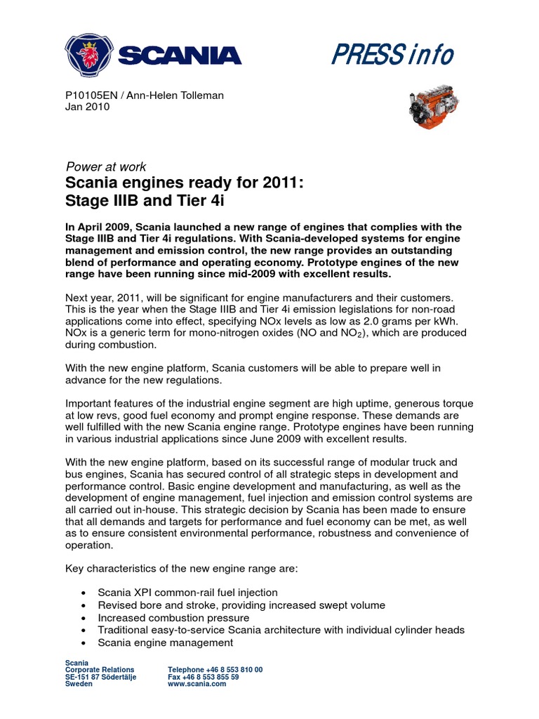 Scania's New Engine Range for 2011 | PDF | Fuel Injection | Vehicle ...