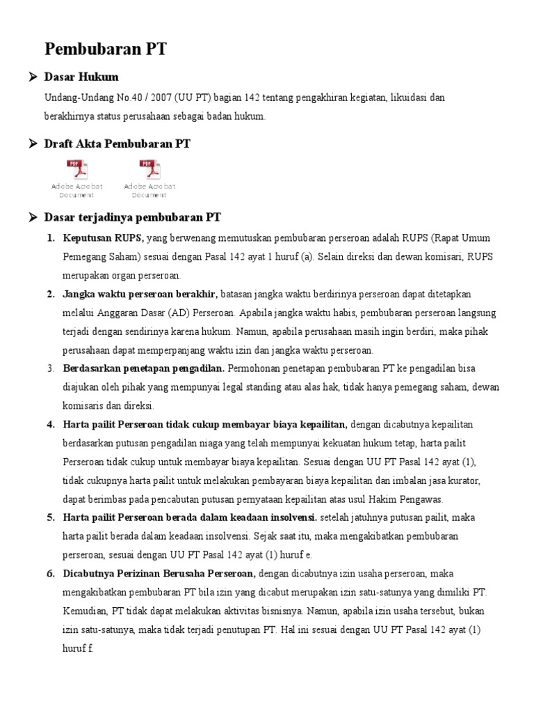 Prosedur dan Biaya Pembubaran PT | PDF