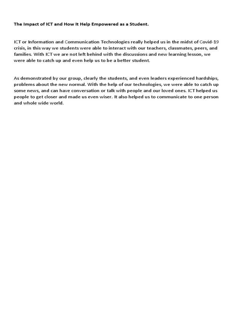 The Impact of ICT and How It Help Empowered As A Student Final | PDF