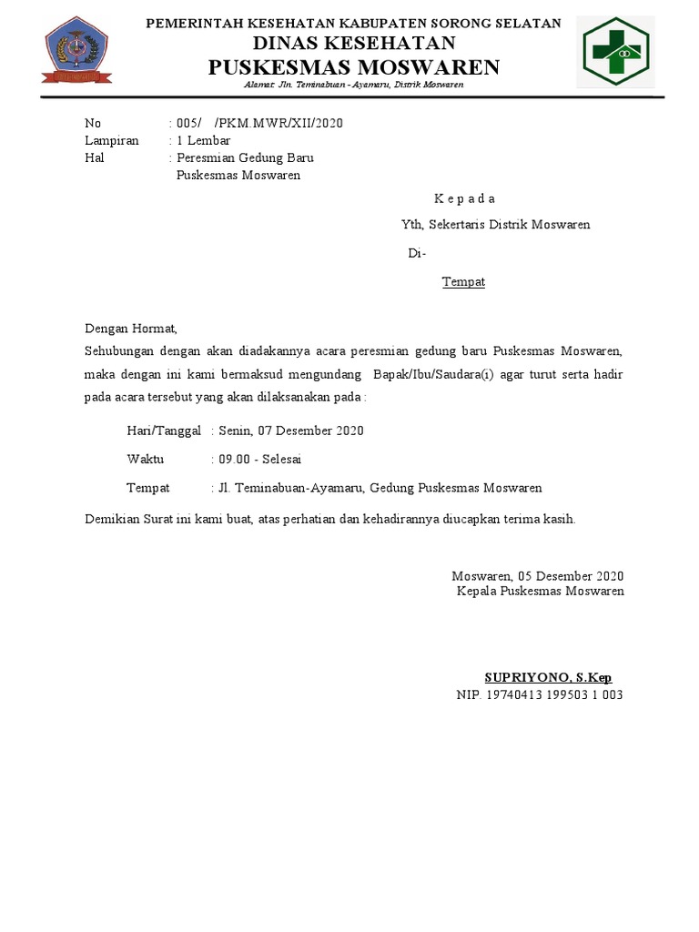 Undangan Peresmian Gedung PKM | PDF