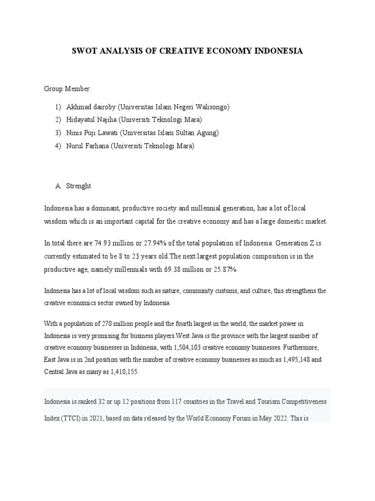 SWOT Analysis of Indonesia's Creative Economy | PDF | Indonesia ...