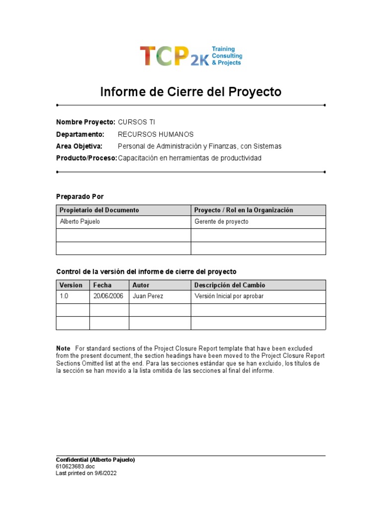 07.plantilla - Informe de Cierre Del Proyecto - Español | PDF ...