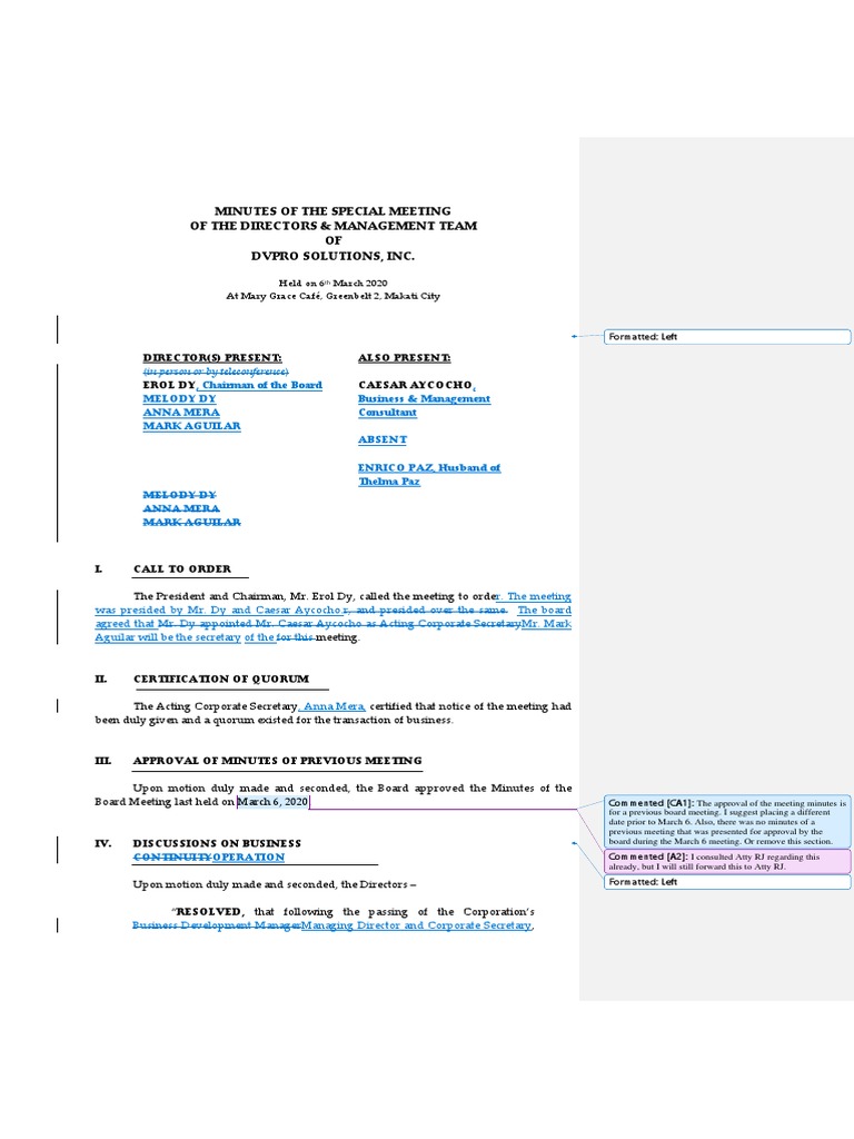 DVPro Solutions Inc - Special-BOD - March 2020 - Reviewed | PDF | Private Law | Economies