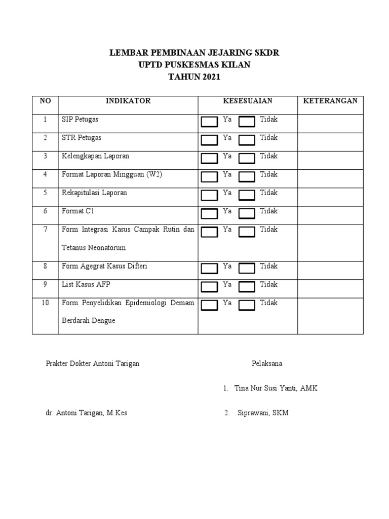 Lembar Pembinaan Jejaring SKDR | PDF