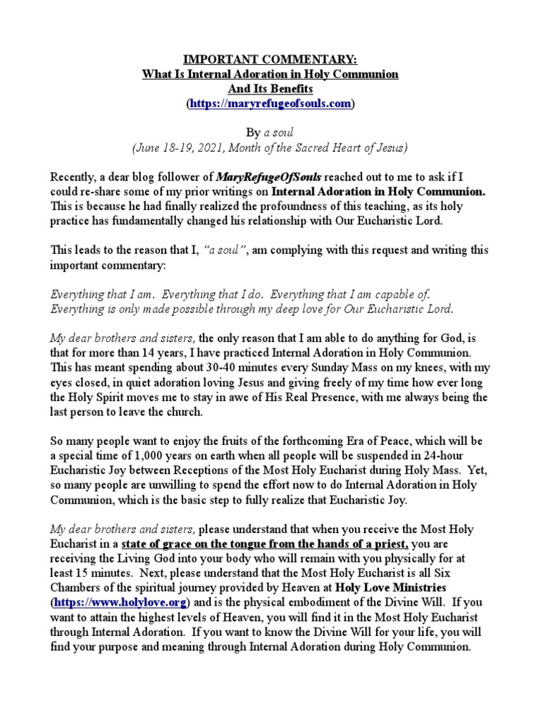 Important Commentary What Is Internal Adoration In Holy Communion And