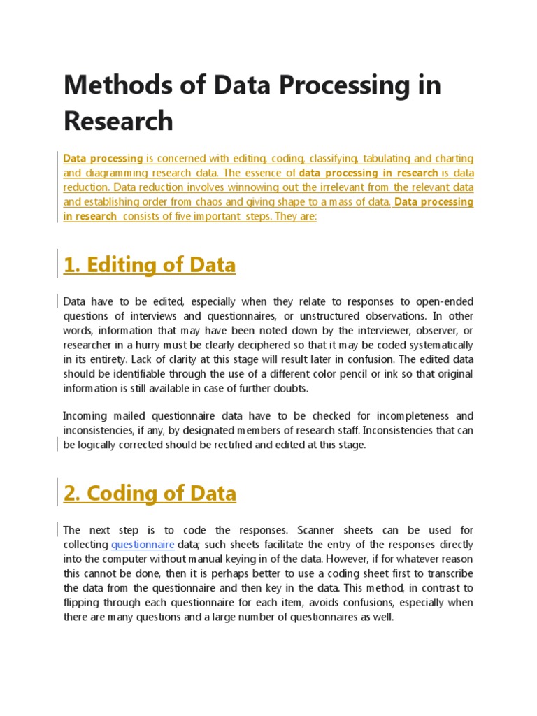 Methods of Data Processing in Research | PDF | Data | Questionnaire