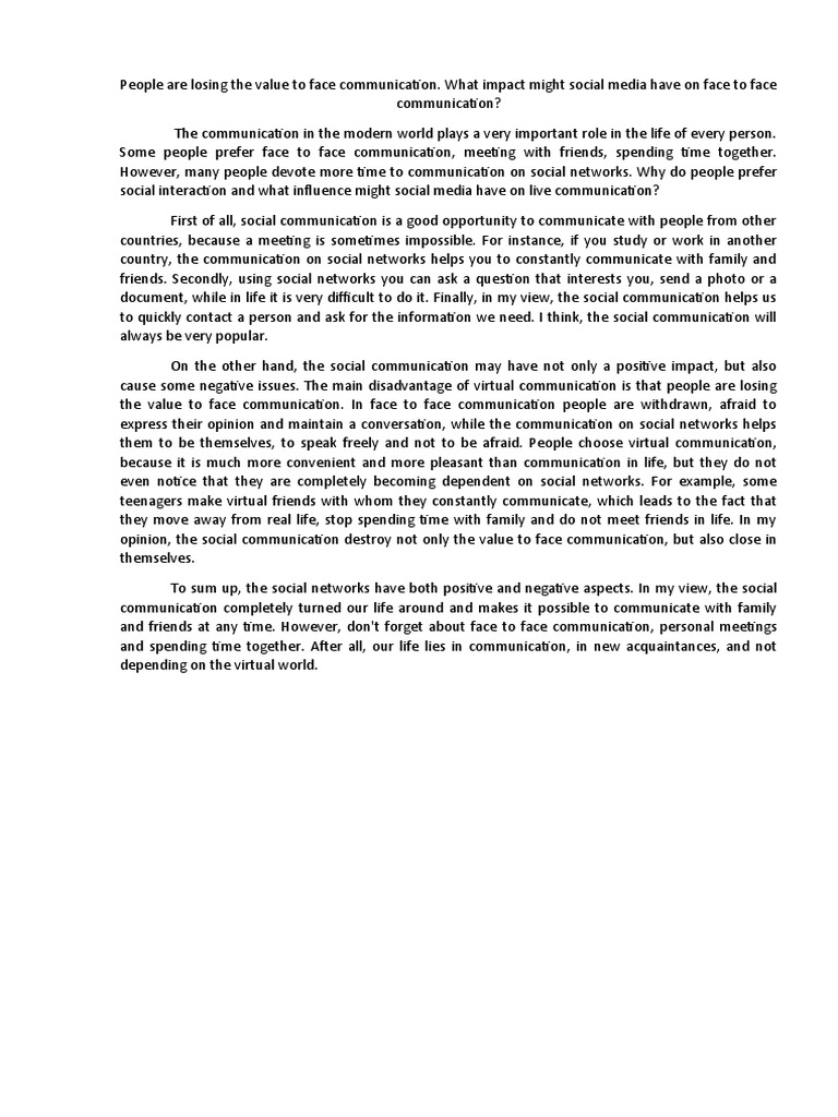 People Are Losing The Value To Face Communication Pdf Social Media