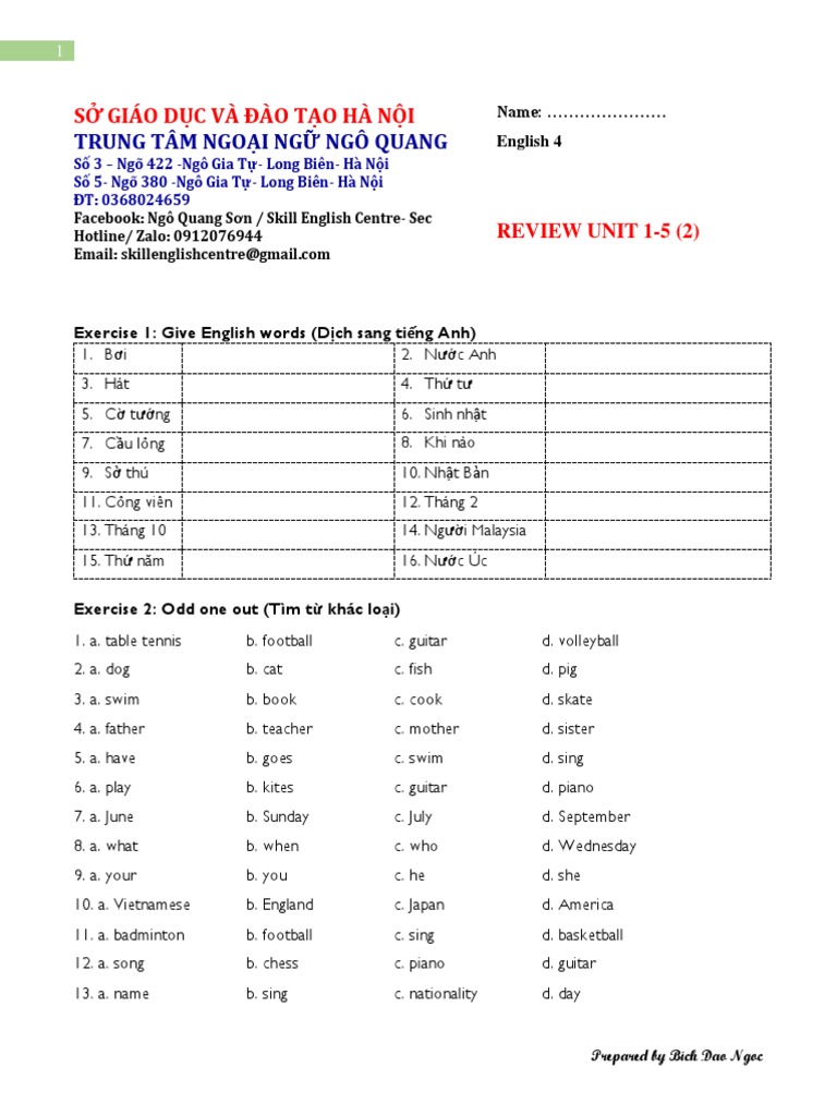 Review Unit 1-5 | PDF | Vietnam