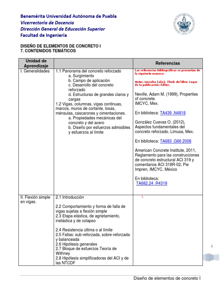 Diseño de Elementos de Concreto I TEMARIO | PDF | Hormigón | Doblar