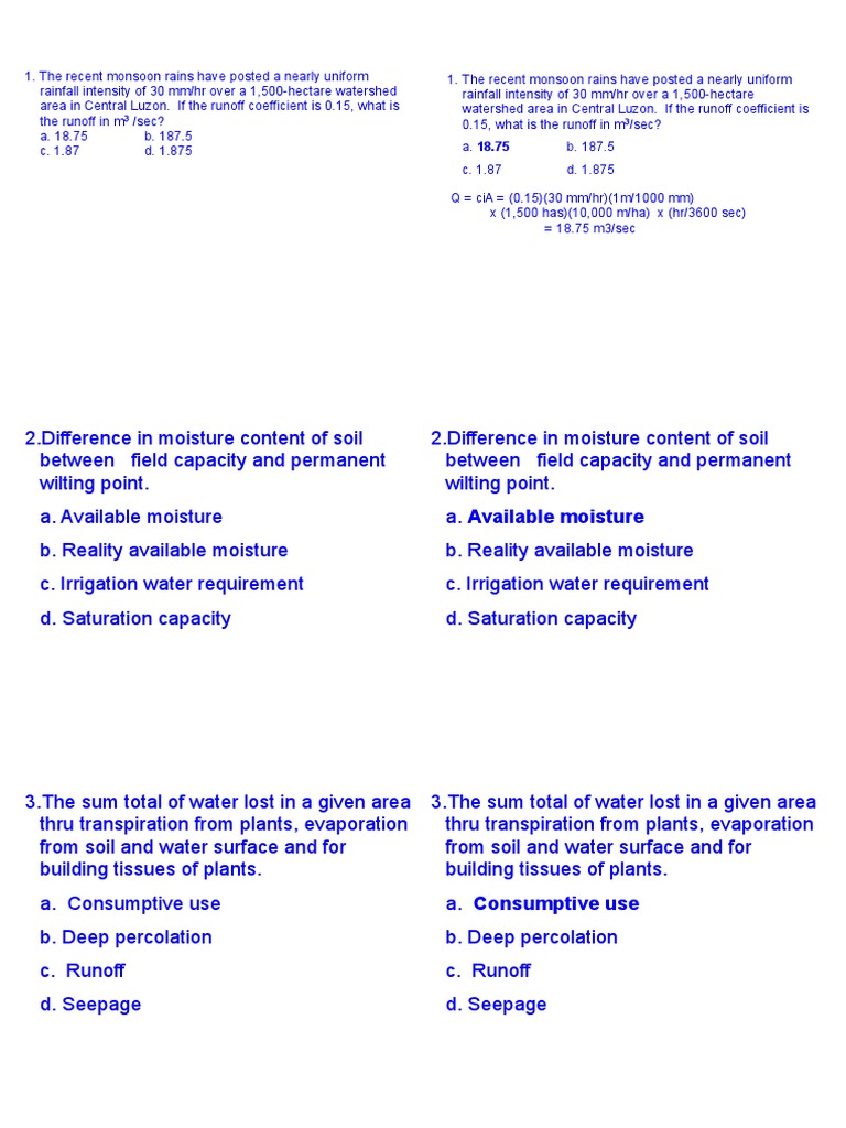 Sample Problems | PDF | Irrigation | Surface Runoff
