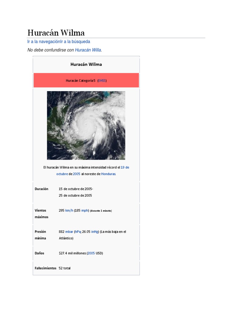 Huracán Wilma: El Más Intenso del Atlántico | PDF | Peligros Naturales ...