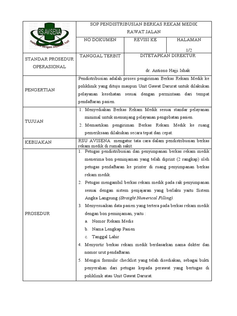 Sop Pendistribusian Berkas Rekam Medik Rawat Jalan | PDF | Sains & Matematika | Teknologi & Rekayasa