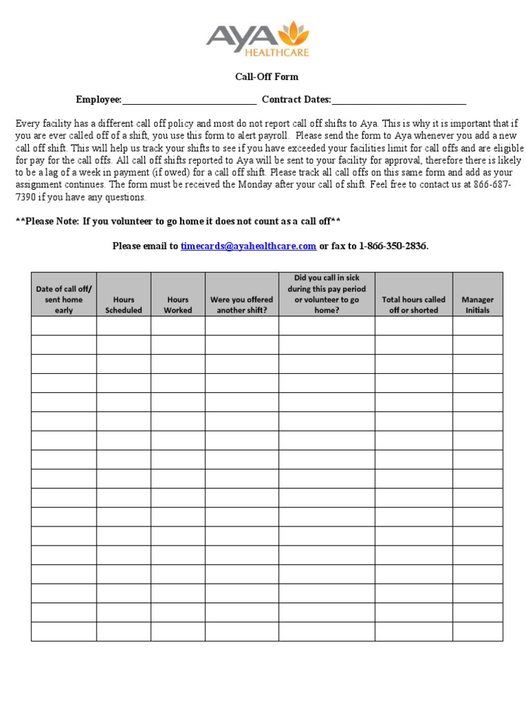(All) - Call Off Form | PDF | Career & Growth | Business