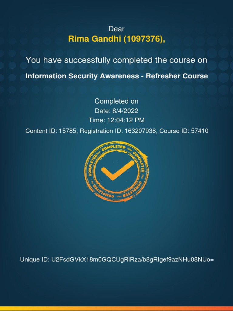 Information Security Awareness - Refresher Course - Completion ...