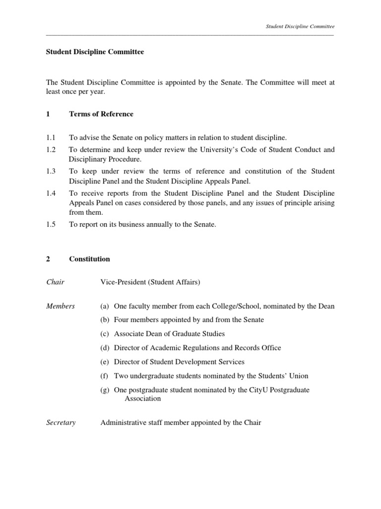 Student Discipline Committee: Chair | PDF | Wellness