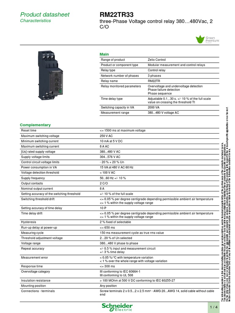 RM22TR33: Product Datasheet | PDF | Alternating Current | Relay