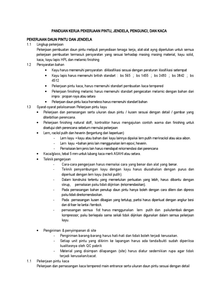 Panduan Kerja Pekerjaan Pintu, Jendela, Pengunci Dan Kaca | PDF
