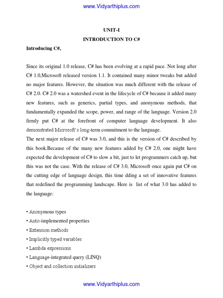 CS2014 C# Unit 1 | PDF | C Sharp (Programming Language) | Integer ...