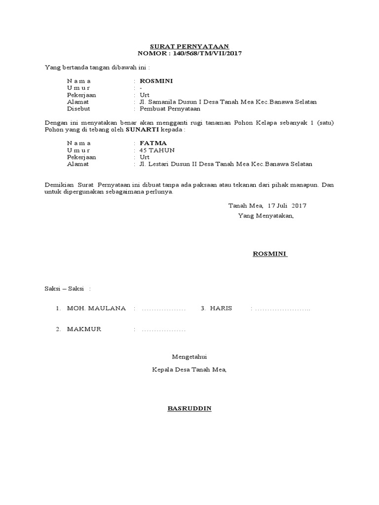 Surat Keterangan Pernyataan Rosmini | PDF