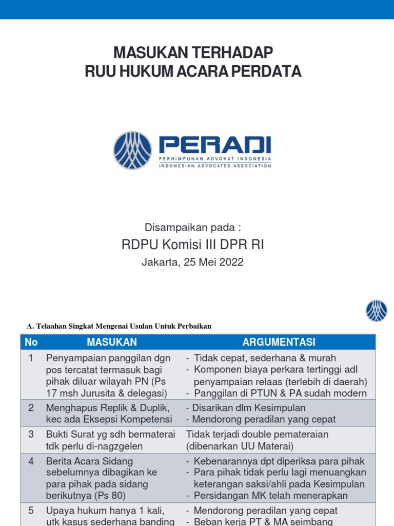 Paparan PERADI - RUU Acara Perdata - DPR RI | PDF