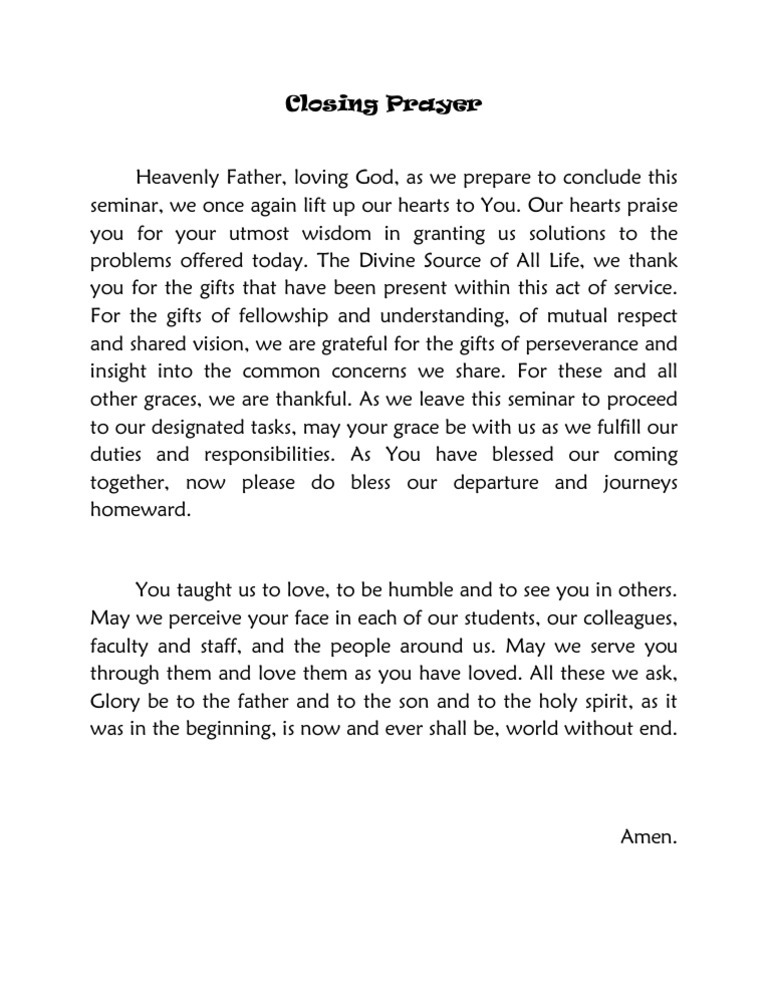 Closing Prayer For Seminar | PDF | Glory (Religion) | Theology