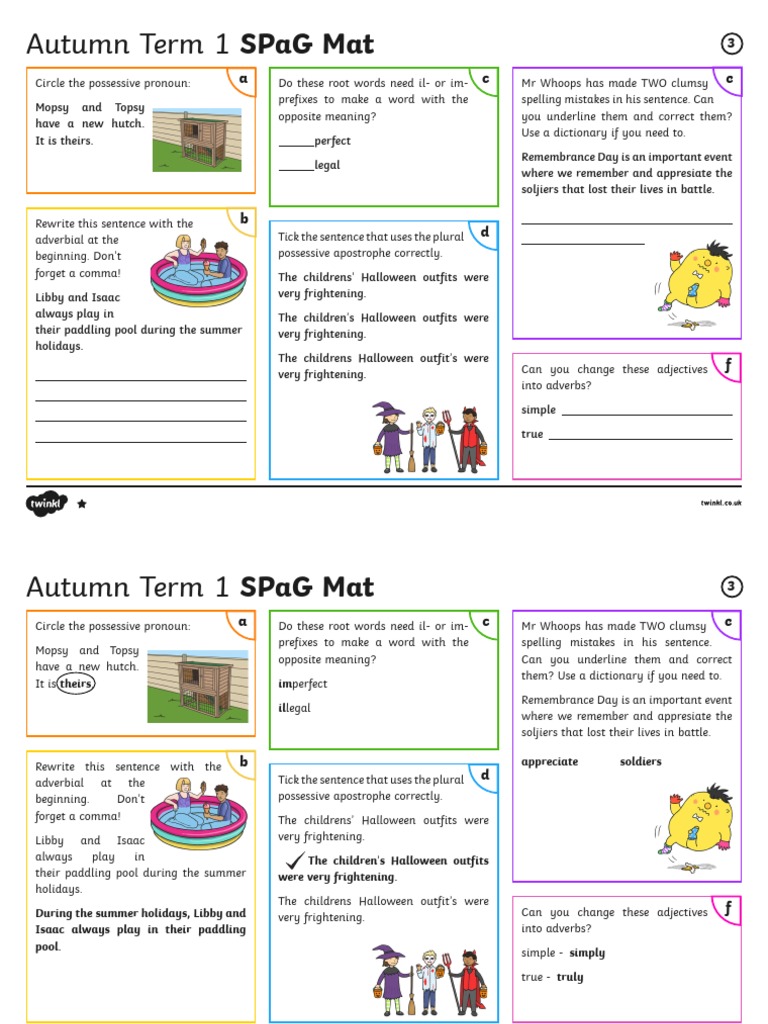 Year 5 Autumn Term 1 SPaG Activity Mat 3 | PDF | Adverb | Linguistics