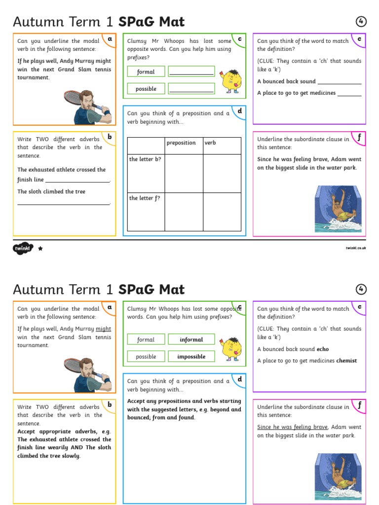 Year 5 Autumn Term 1 SPaG Activity Mat 4 | PDF | Verb | Preposition And ...