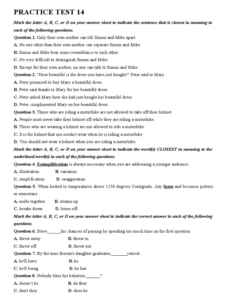 Practice Test 14 | PDF | Blood Donation | Blood Transfusion