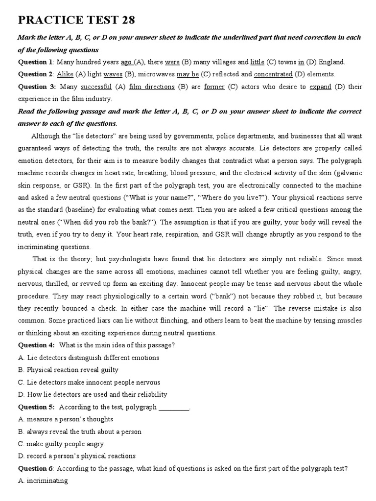 Practice Test 28 | PDF | Polygraph