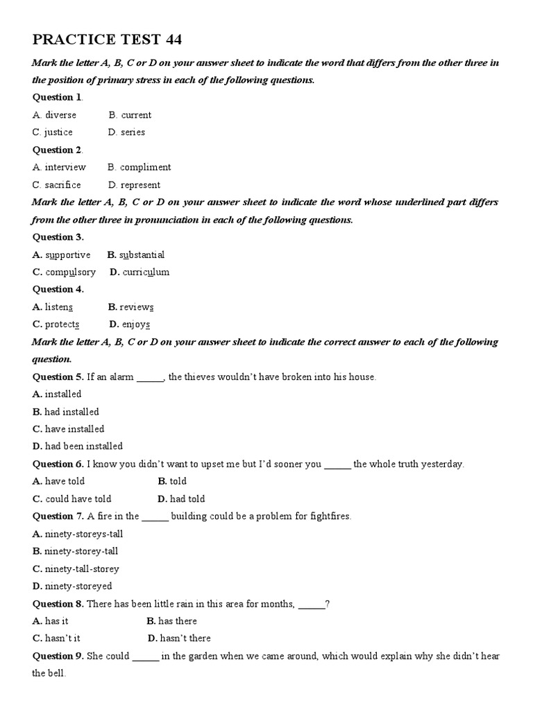 Practice Test 44 | PDF | Internet | Fish