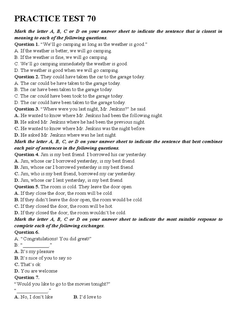 Practice Test 70 | PDF | Postgraduate Education | Academic Degree