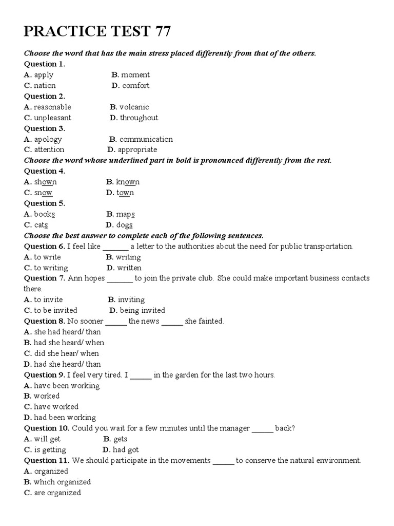 Practice Test 77 | PDF | Postgraduate Education