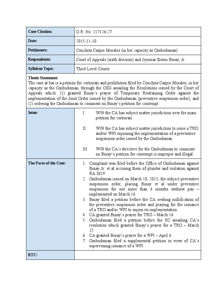 CA Jurisdiction in Ombudsman Case | PDF | Appeal | Injunction
