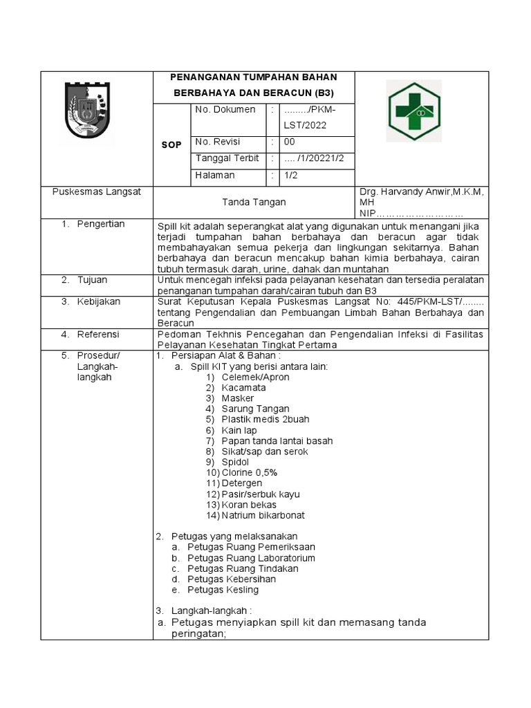 Sop Penanganan Tumpahan B3 | PDF