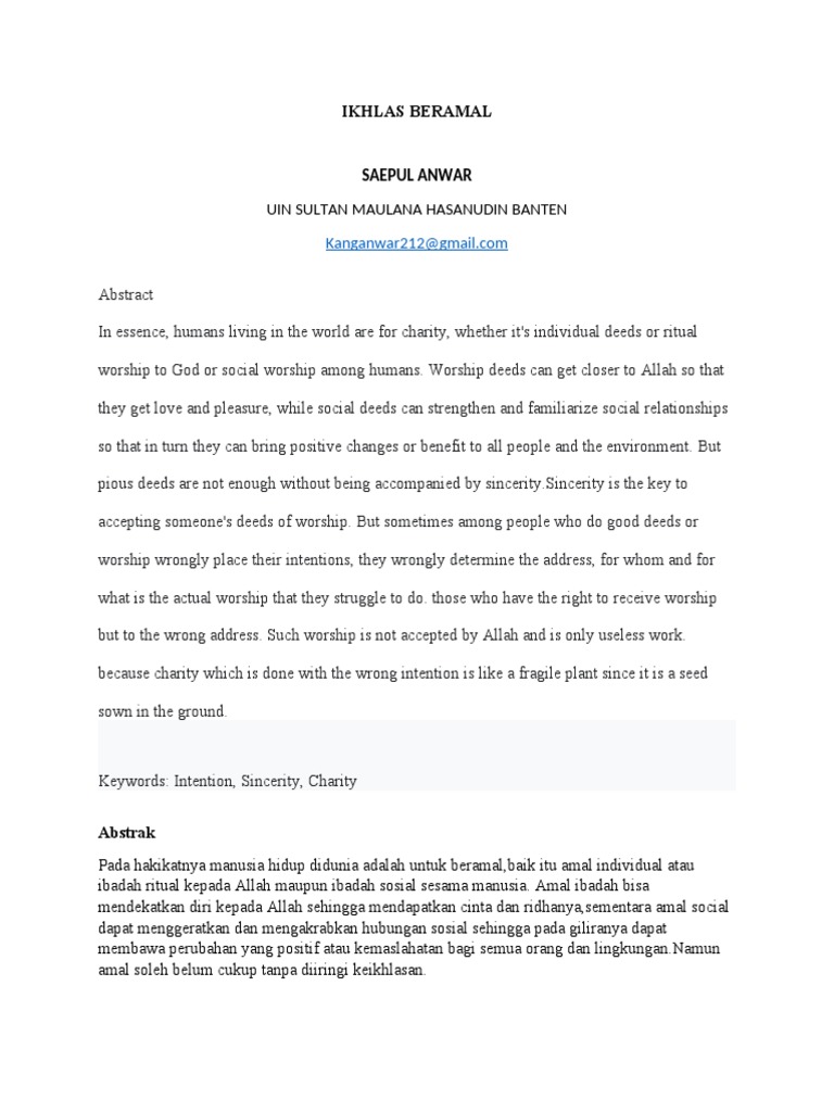 JURNAL (Saepul Anwar) Tentang Ikhlas Beramal | PDF