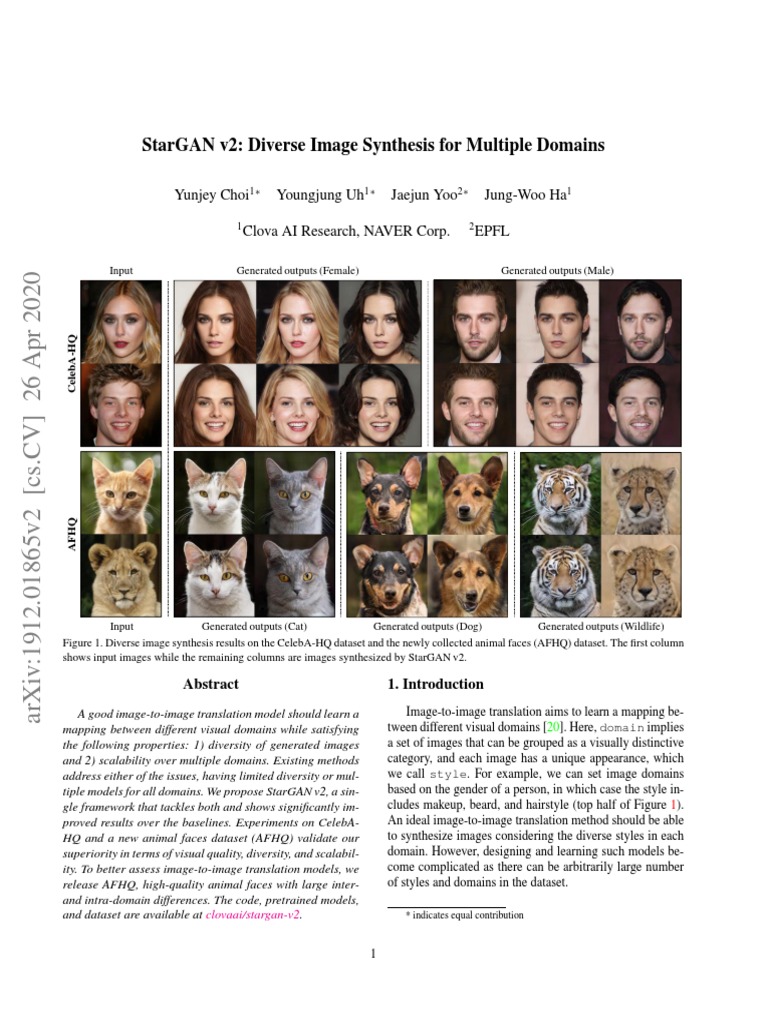StarGAN v2 - Diverse Image Synthesis For Multiple Domains | PDF | Data Compression | Linear Map