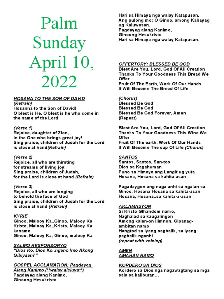 Songs For Palm Sunday Mass (Cebuano) | PDF | Christian Worship And ...