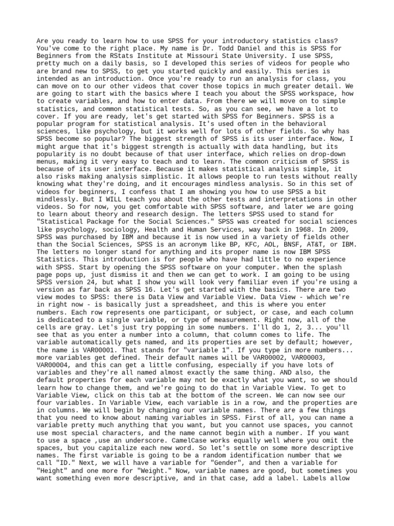 SPSS Basics for Beginners Guide | PDF | Spss | Level Of Measurement