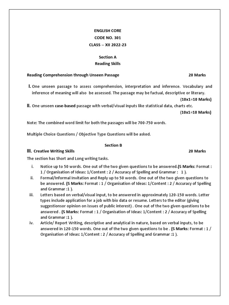 Class 12 English Core Syllabus 2022-23 | PDF | Fluency | Communication