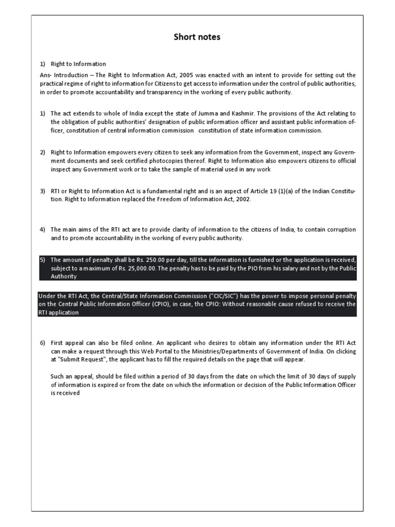 RTI SImple Notes | Download Free PDF | Legal Documents | Government
